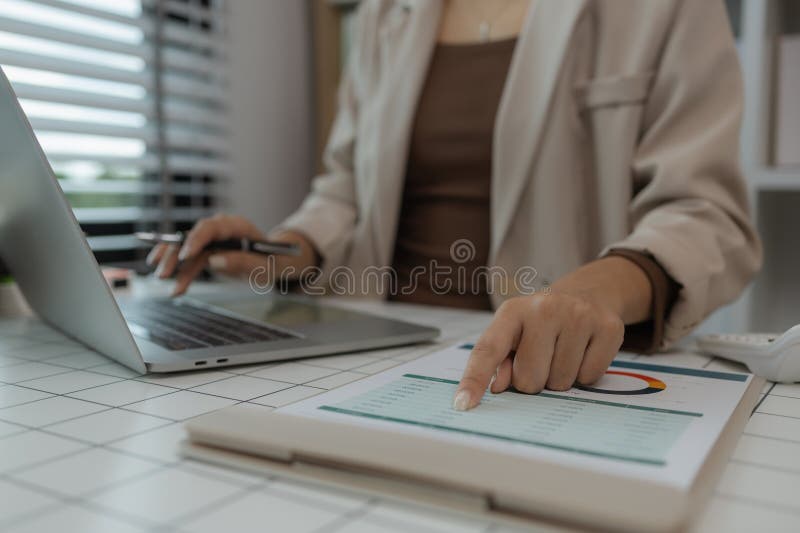 Paperwork and Report with Businesswoman at Work in Office, Computer ...