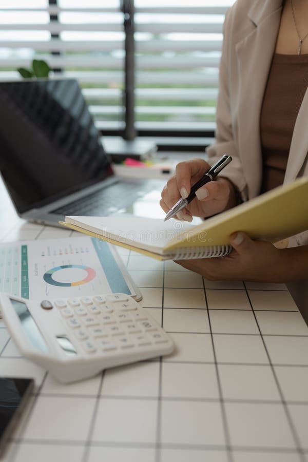 Paperwork and Report with Businesswoman at Work in Office, Computer ...