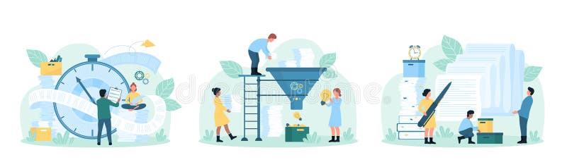 Paperwork Set, Tiny People Work with Endless Paper Sheet of Business ...