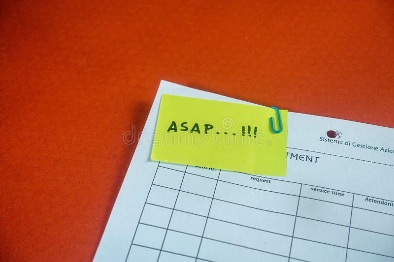 A Paperwork with Some Yellow Note Written ASAP on it, Message, Memo ...