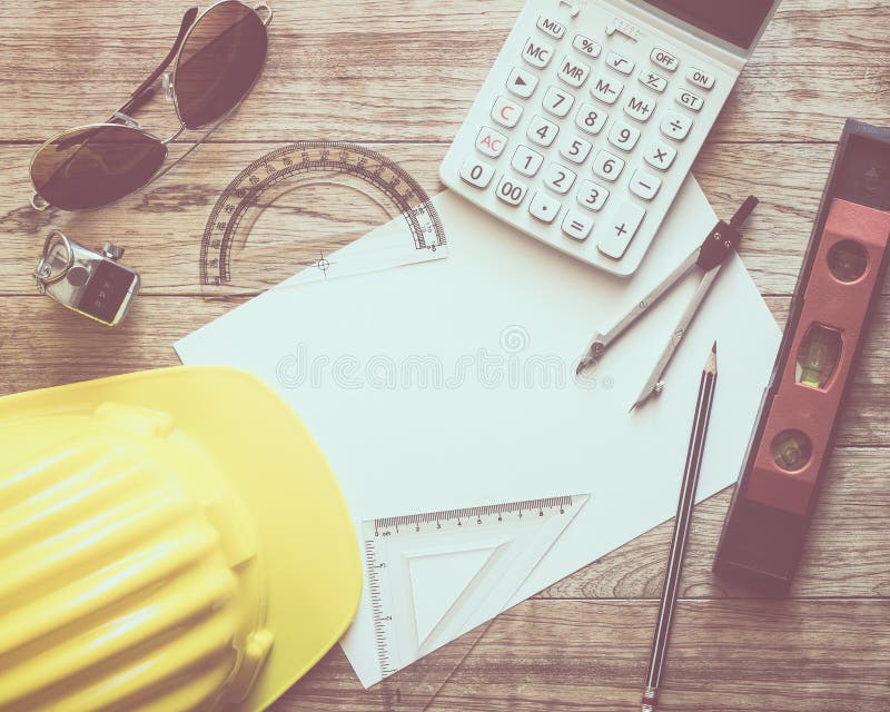 Paperwork with Writing Materials for Architecture on Table Stock Photo ...