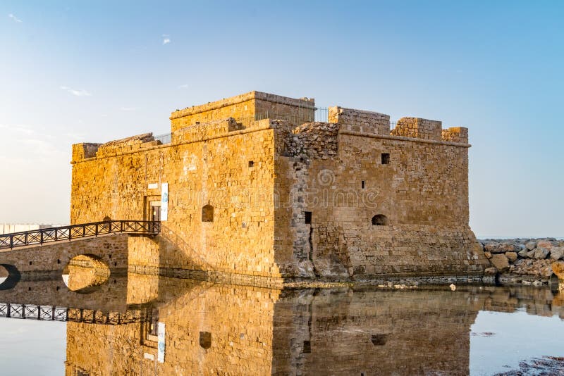 Paphos Castle with Reflection on the Water. Morning View on Paphos ...
