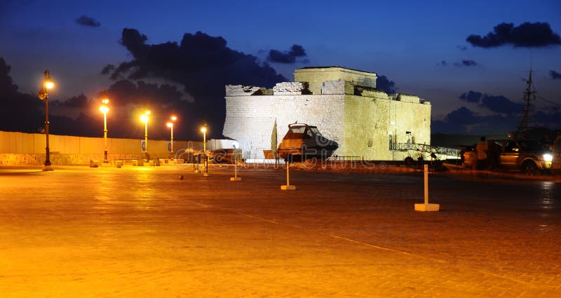 Paphos fort in night stock image. Image of catsle, castle - 16859627
