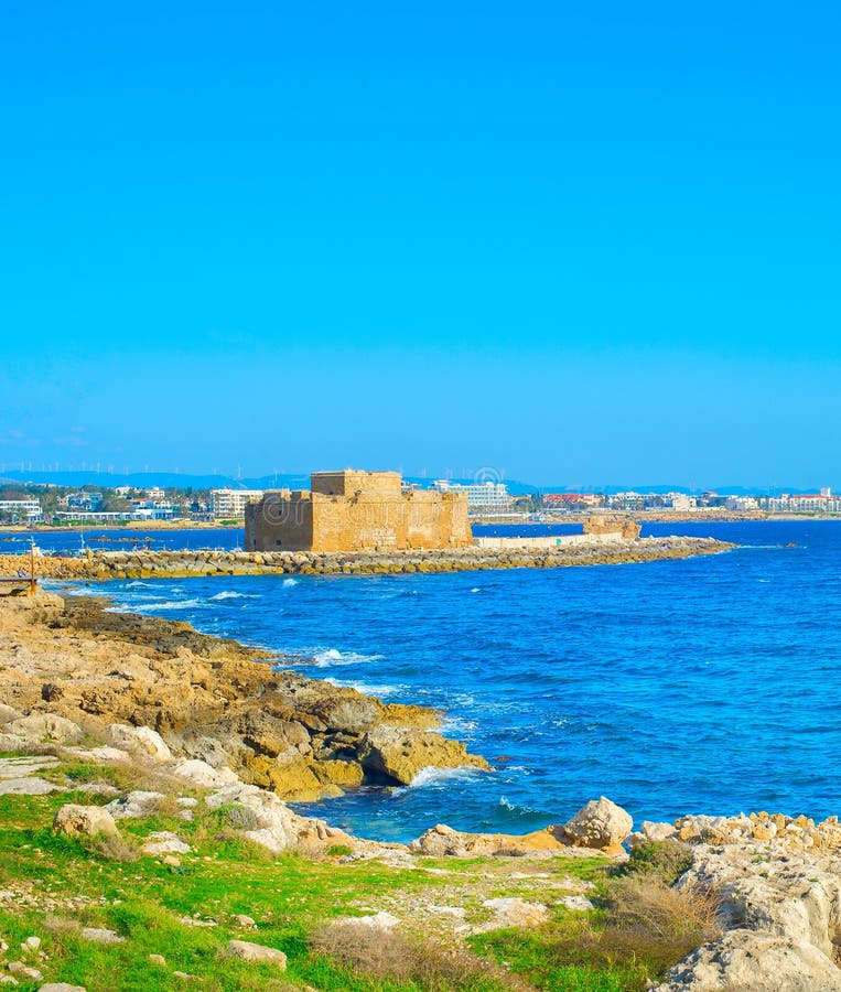 Paphos Harbour Castle, Seascape, Cyprus Stock Image - Image of tourist ...