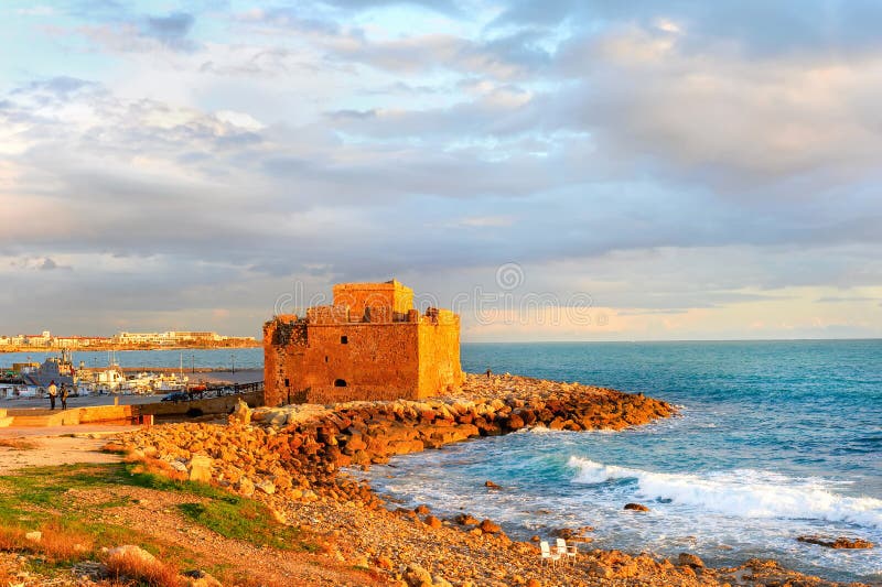Paphos Harbour Castle, Seascape, Cyprus Stock Image - Image of historic ...