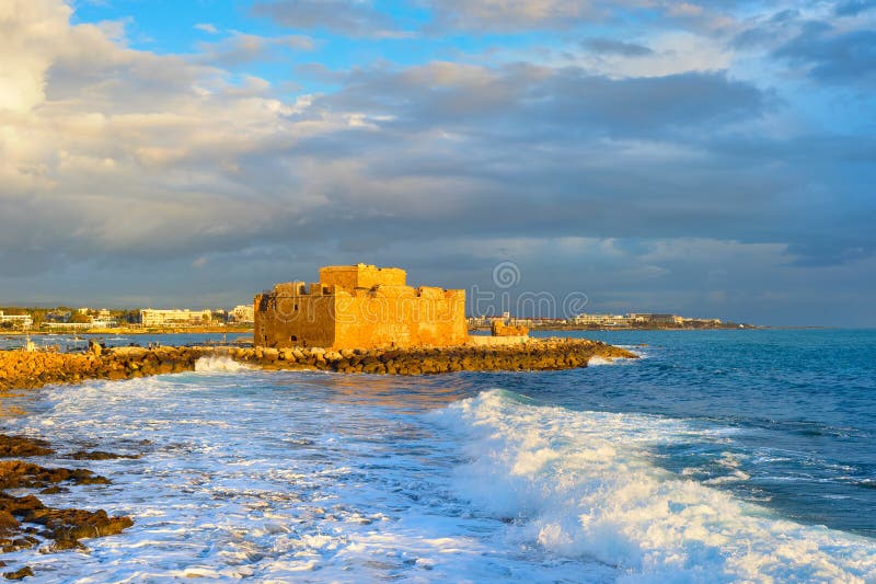 Paphos Harbour Castle, Seascape, Cyprus Stock Image - Image of tourist ...