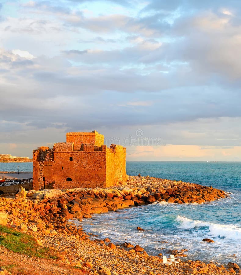 Paphos Harbour Castle, Seascape, Cyprus Stock Image - Image of tourist ...