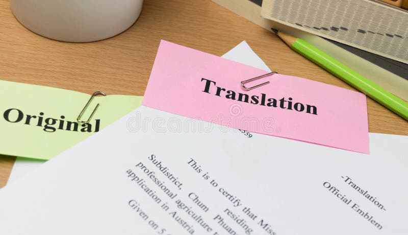 Papier De Traduction Sur La Table En Bois Image stock - Image du ...