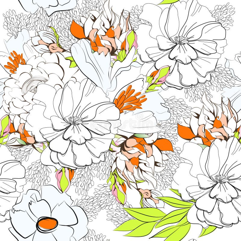 Papier Peint Sans Couture Avec De Belles Fleurs Sauvages Illustration ...