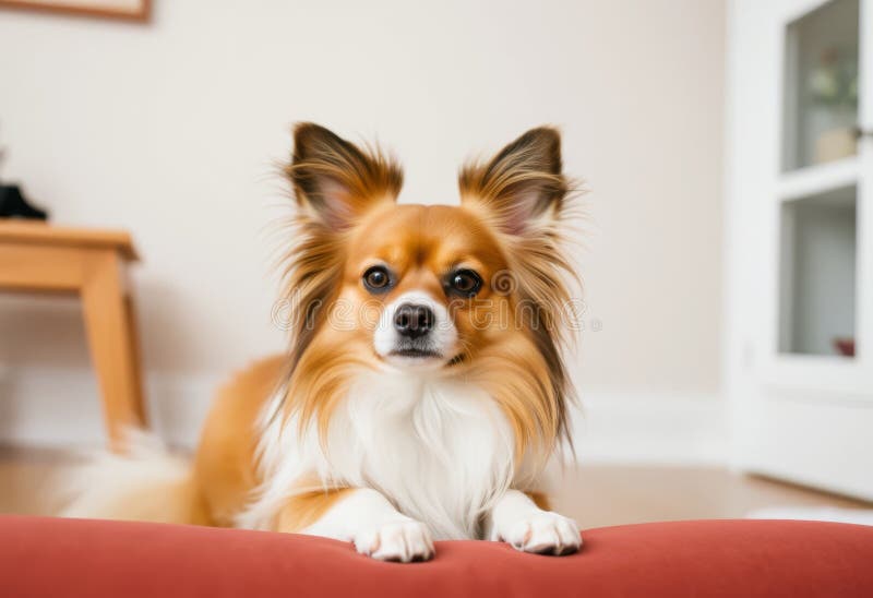 Papillon Dog Lying on Sofa at Home Stock Illustration - Illustration of ...