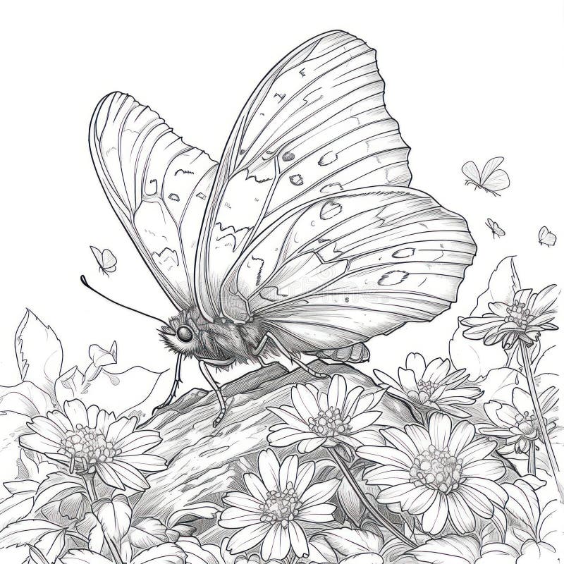 Papillon Drawing Coloring Book Page Stock Illustration - Illustration ...