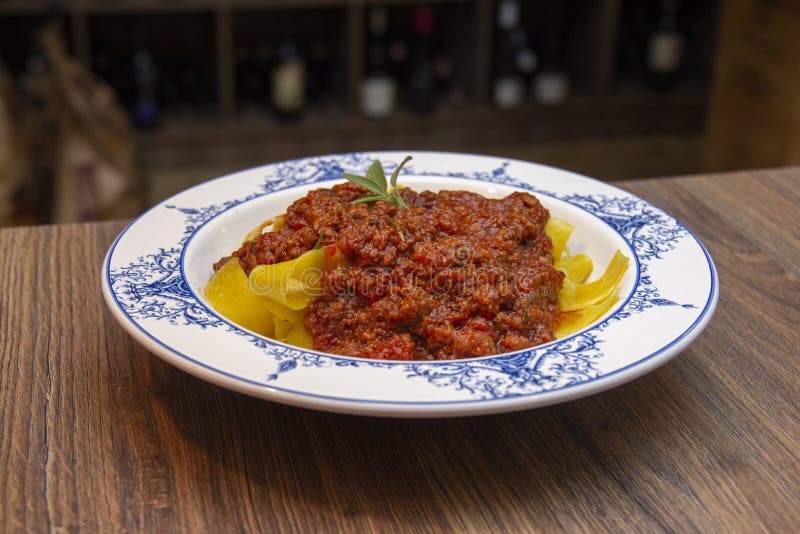 Pappardelle Pasta with Meat Rag. Typical Dish of Tuscany Stock Image ...