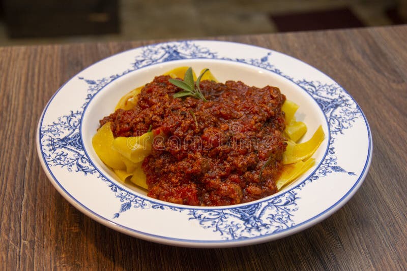 Pappardelle Pasta with Meat Rag. Typical Dish of Tuscany Stock Image ...