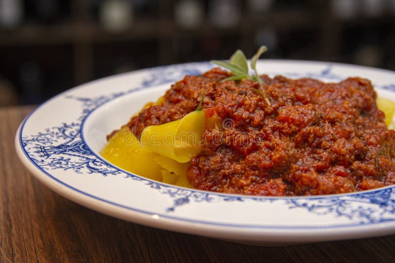 Pappardelle Pasta with Meat Rag. Typical Dish of Tuscany Stock Photo ...