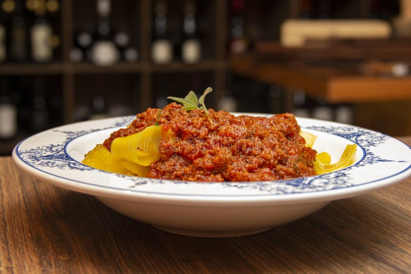 Pappardelle Pasta with Meat Rag. Typical Dish of Tuscany Stock Image ...