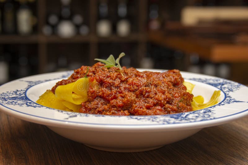Pappardelle Pasta with Meat Rag. Typical Dish of Tuscany Stock Photo ...