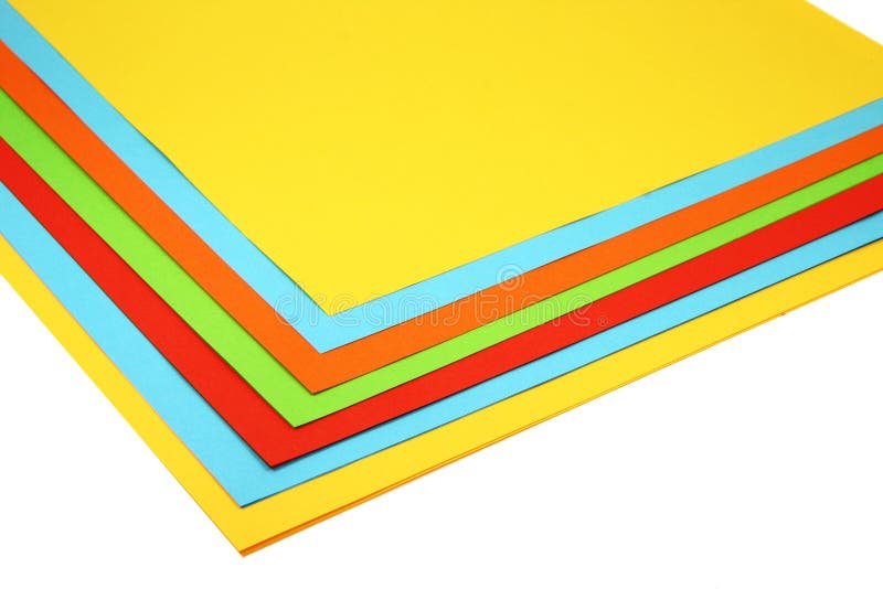 Coloured Paper of Yellow, Blue, Red, Green and Orange on a White ...