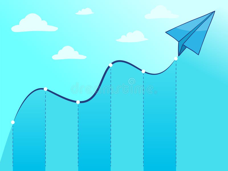 Papper Plane Flying with Business Chart Stock Vector - Illustration of ...
