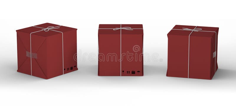 Pappkarton Eingewickelt Mit Rotem Papier Und Mit Schnur Gebunden, Stock ...