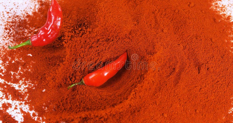 Paprika, Capsicum Annuum, Falling on Paprika Powder Stock Photo - Image ...