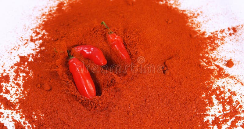 Paprika, Capsicum Annuum, Falling on Paprika Powder Stock Image - Image ...
