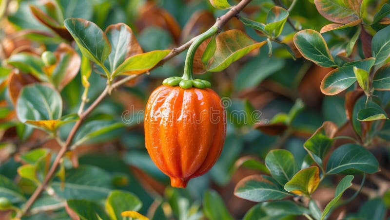 Paprika Fruit Hanging on a Branch with Foliage Backdrop. Stock Photo ...