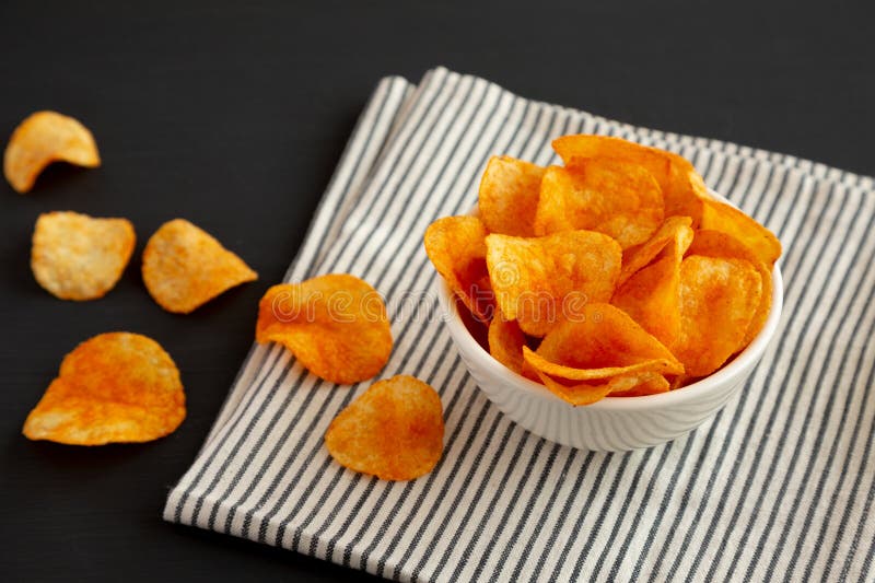 Paprika Potato Chips in a Bowl, Side View Stock Image - Image of salt ...