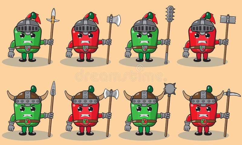 Cute Cartoon Paprika Knight Two Handed Set. Hand Up Weapon Stand Pose ...