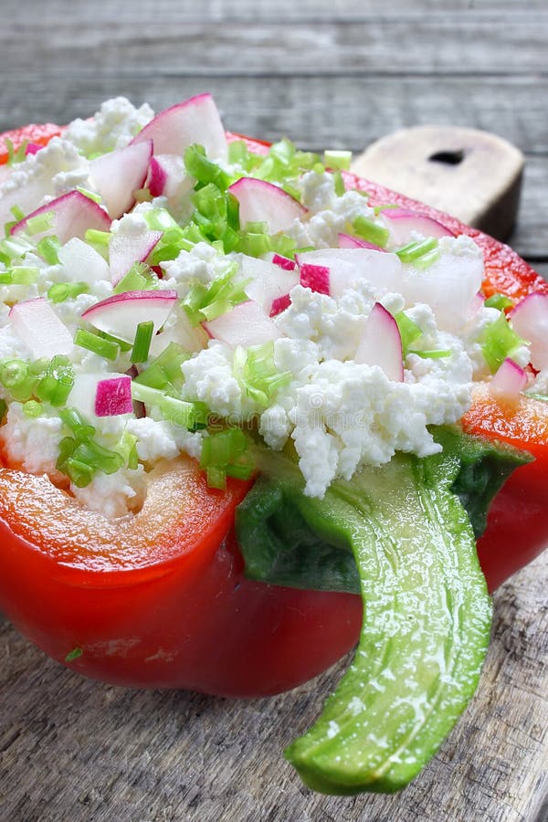 Paprika Stuffed Cottage Cheese Stock Image - Image of healthy, food ...