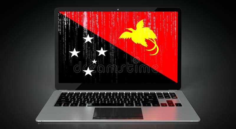 Papua New Guinea - Country Flag and Binary Code on Laptop Screen Stock ...