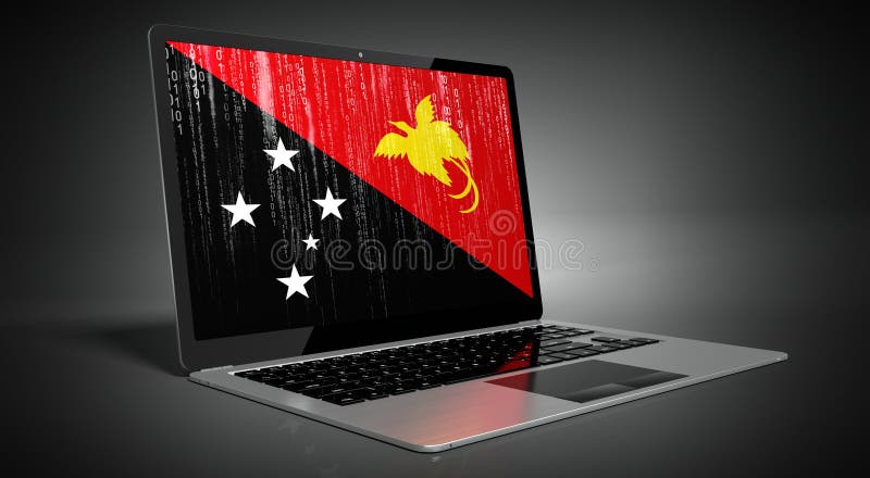 Papua New Guinea - Country Flag and Binary Code on Laptop Screen Stock ...