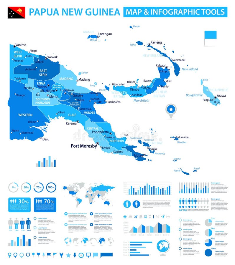 Papua New Guinea Infographic Map with Data Visualization Elements ...