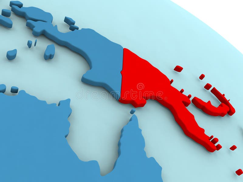 Papua New Guinea in Red on Blue Globe Stock Illustration - Illustration ...