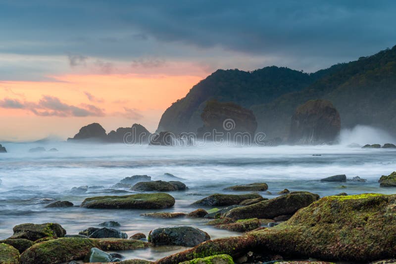 Papuma Beach, East Java, Indonesia Stock Image - Image of sunset ...