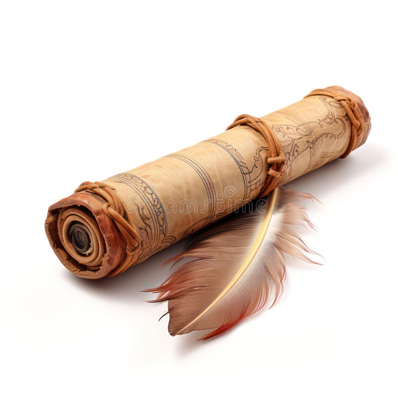 Papyrus Roll with Feather Isolated on White Created with Generative AI ...