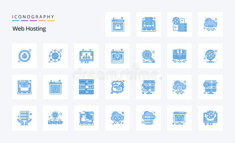 Paquete De Iconos Azul De Alojamiento Web 25 Ilustración del Vector - Ilustración de cortafuego ...