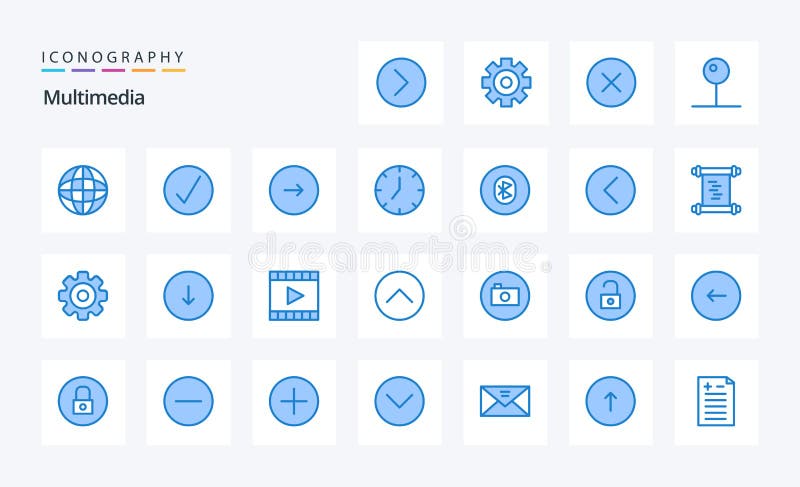 Paquete De Iconos Azul Multimedia De 25 Ilustración del Vector ...