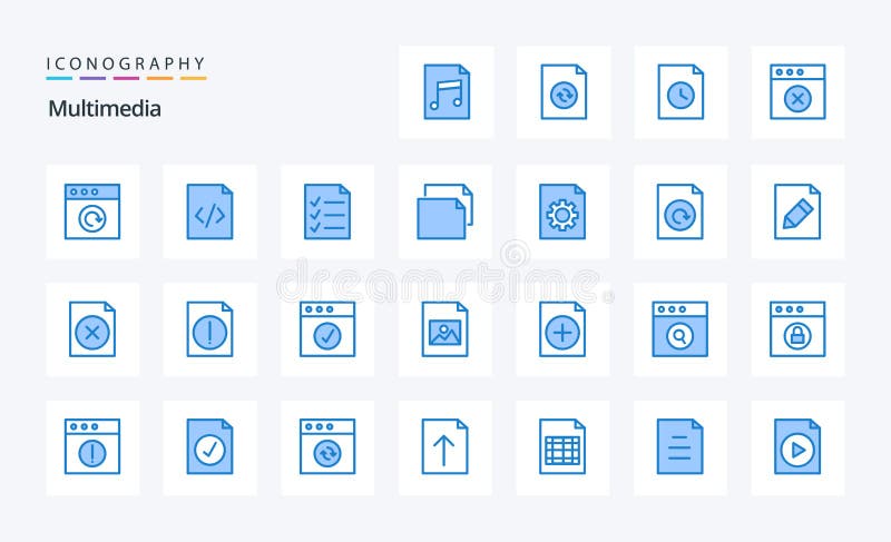 Paquete De Iconos Azul Multimedia De 25 Ilustración del Vector ...