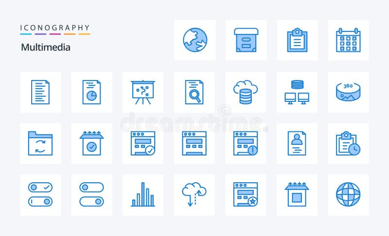 Paquete De Iconos Azul Multimedia De 25 Ilustración del Vector ...