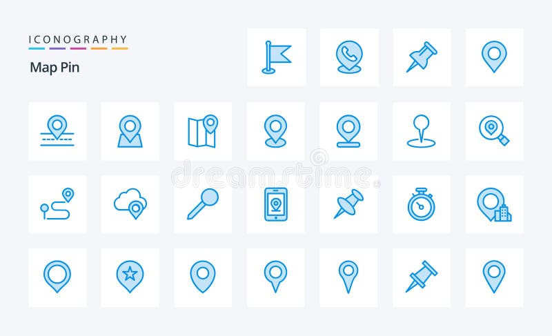 Paquete De Iconos Azul De 25 Pines De Mapa Ilustración del Vector ...