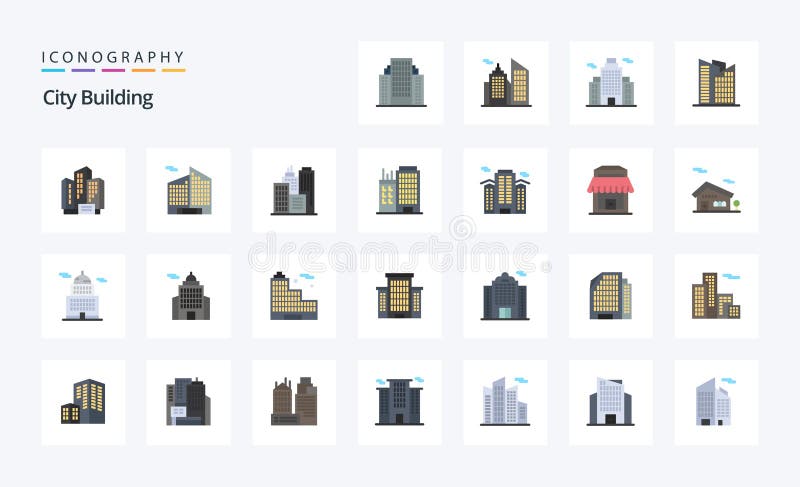 Paquete De Iconos De Color Plano De Edificio De 25 Ciudades Ilustración del Vector - Ilustración ...