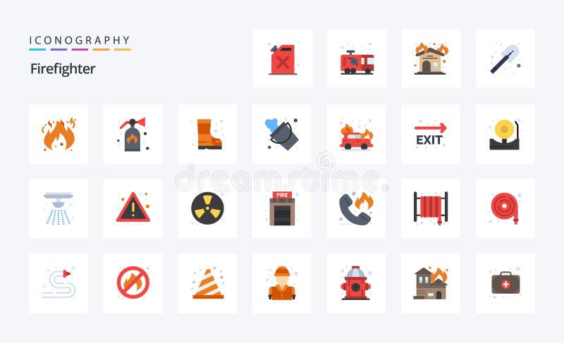 Paquete De Iconos De Color Plano Para 25 Bomberos Ilustración del ...