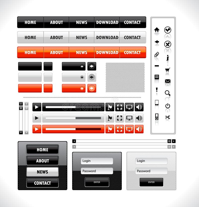 Conjunto De Los Elementos Blancos Del Ui Ilustración del Vector ...