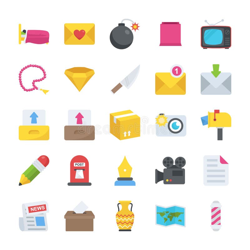 Paquete Plano De Los Iconos De Los Objetos Stock de ilustración ...