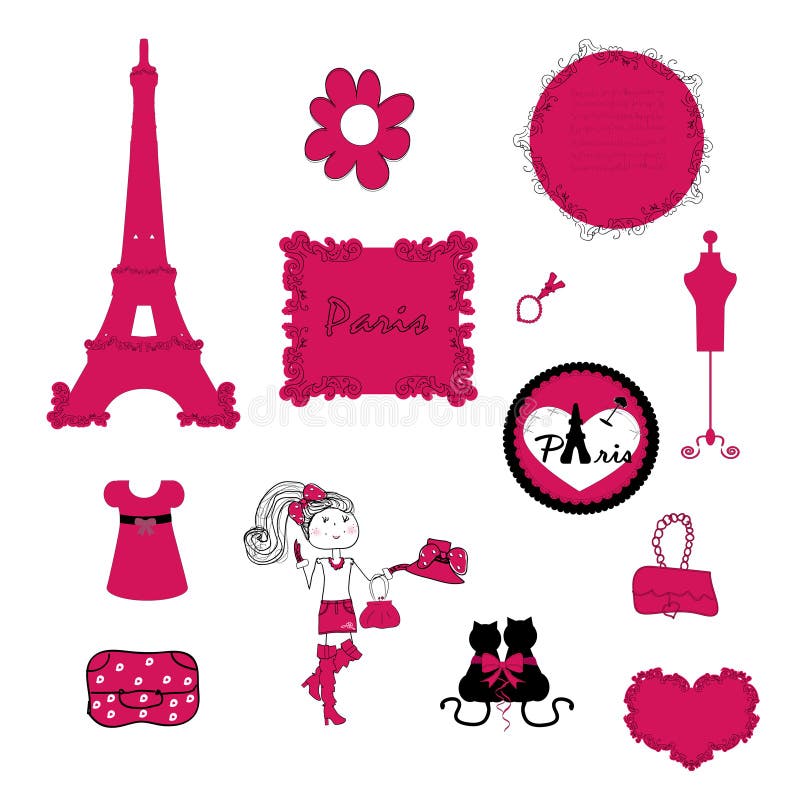 París. Pequeños Detalles En Rosa. Vector Ilustración del Vector ...