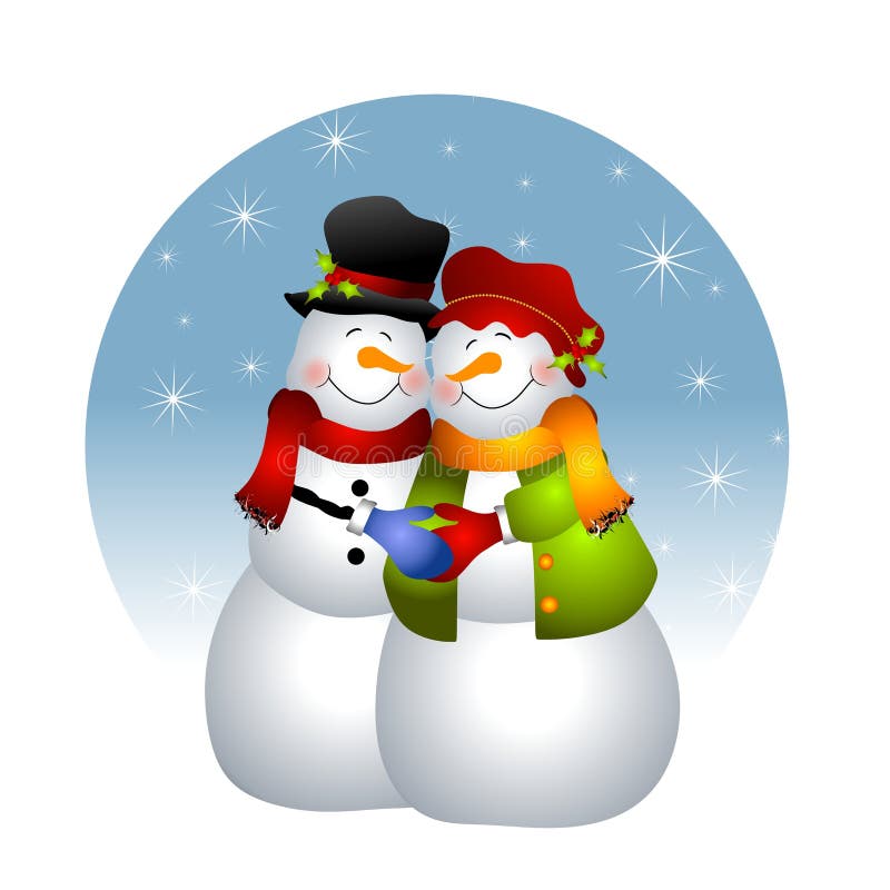 Par som kramar snowmanen stock illustrationer. Illustration av tecken ...