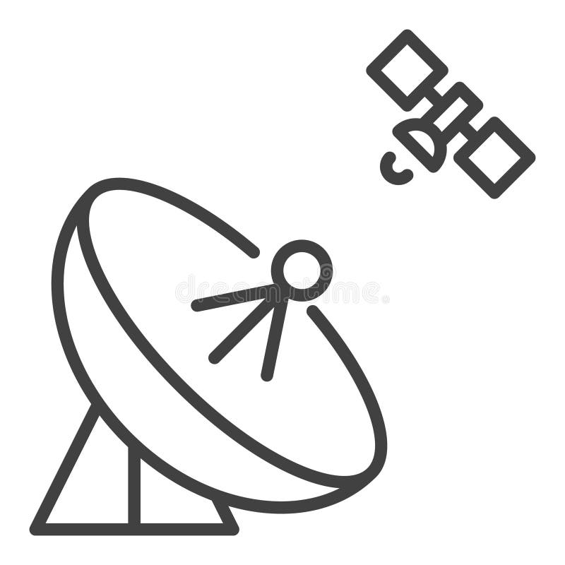 Parabolic Antenna Dish and Satellite Vector Concept Outline Icon Stock ...