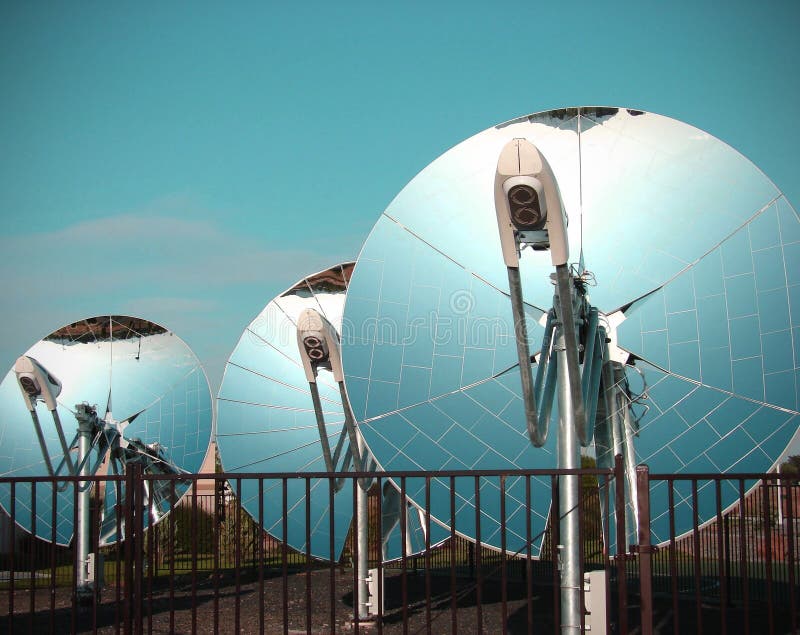 Parabolic Dish Solar Collectors Stock Photo - Image of clear, collector ...