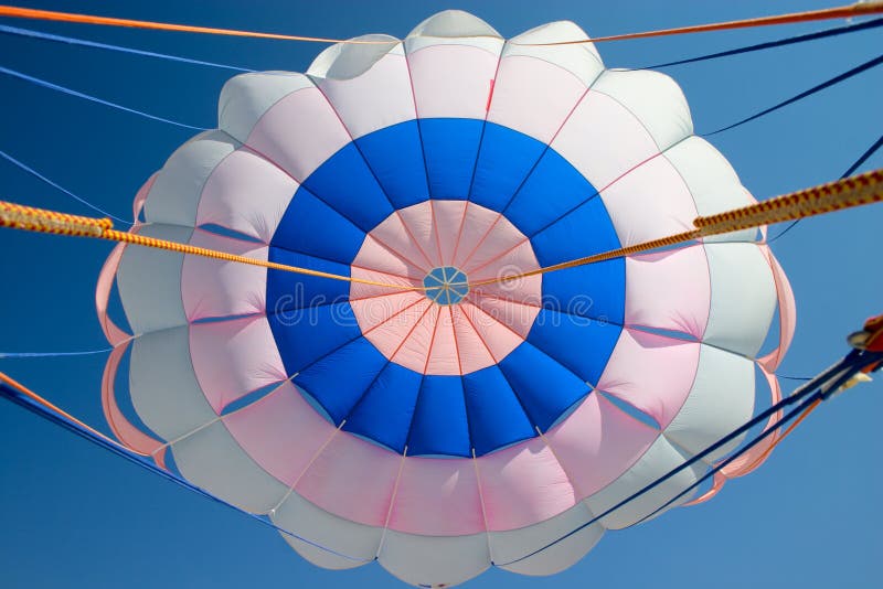 Skydiver on Colorful Parachute in Sunny Sunset Stock Photo - Image of ...