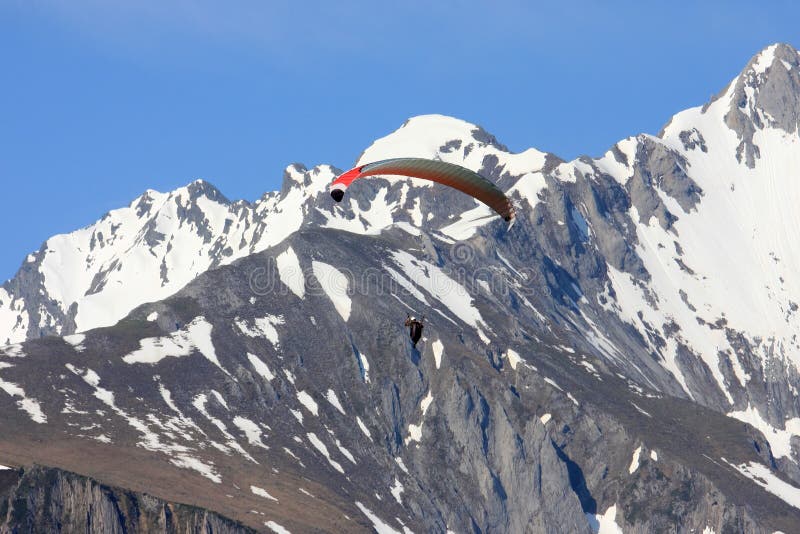 Parachute Against White Mountains in the Pyrenees Stock Image - Image ...